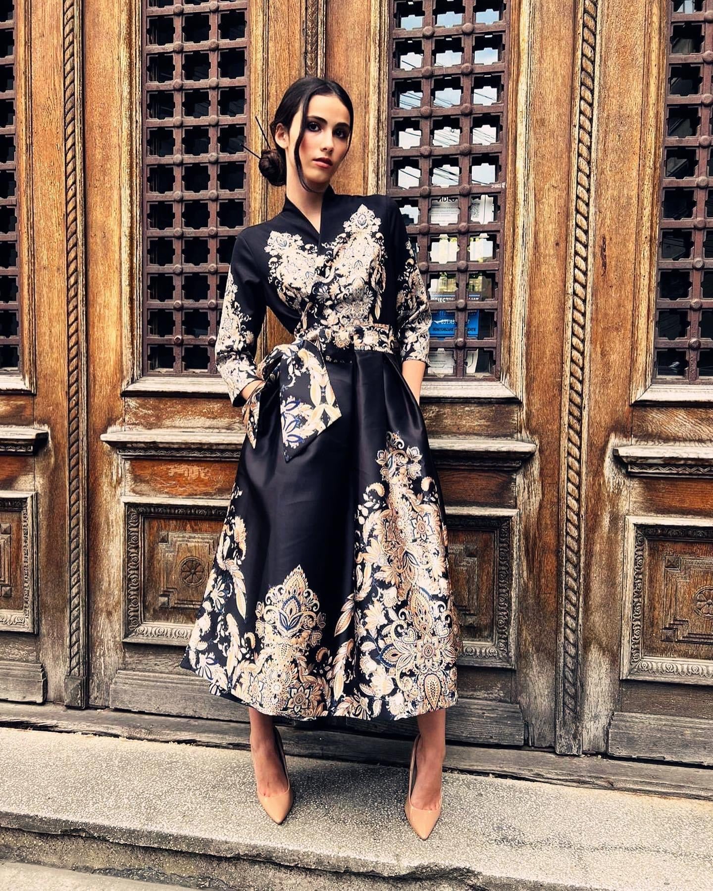 Rochie stil kimono, din tafta imprimata– Lady's Secret